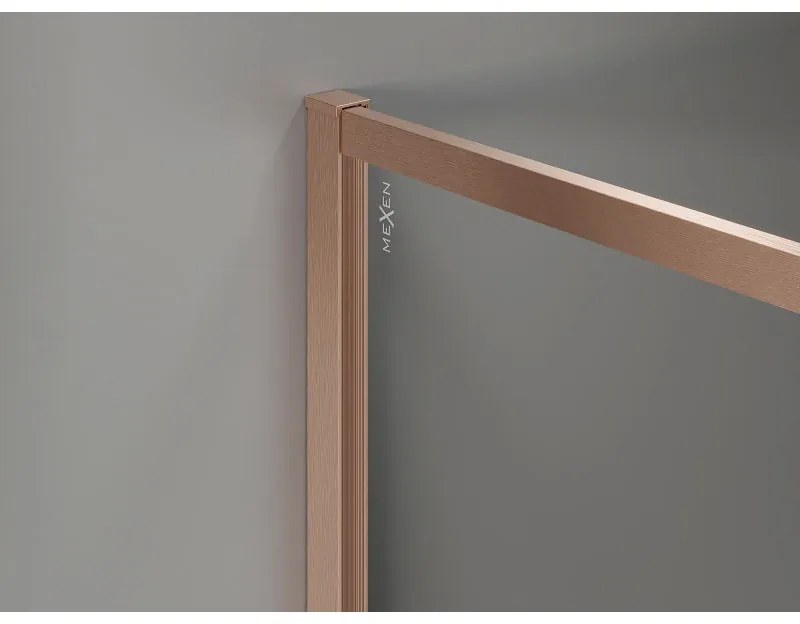 Mexen Kioto-F, sprchová zástěna s rámem 100 x 202 cm, 8 mm čiré sklo, profil měděná matná, 800-100-104-65-00