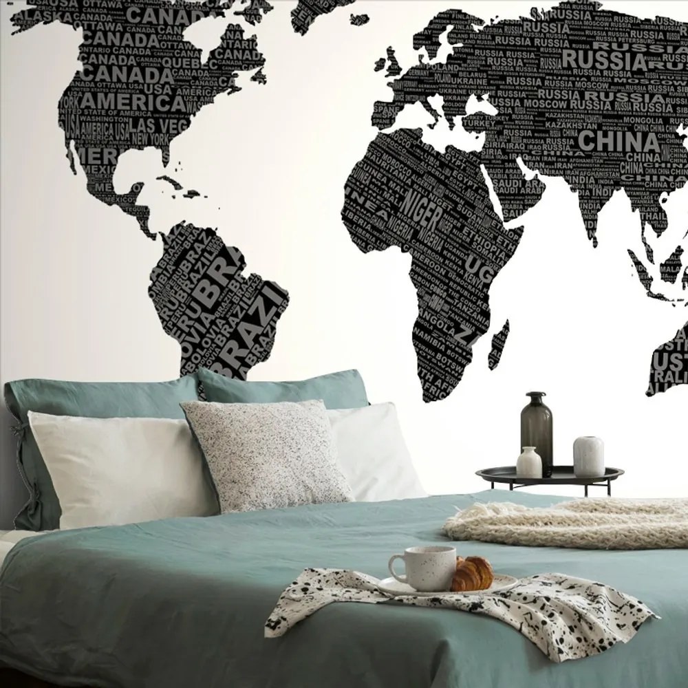 Samolepící tapeta černobílá mapa světa - 300x200 cm