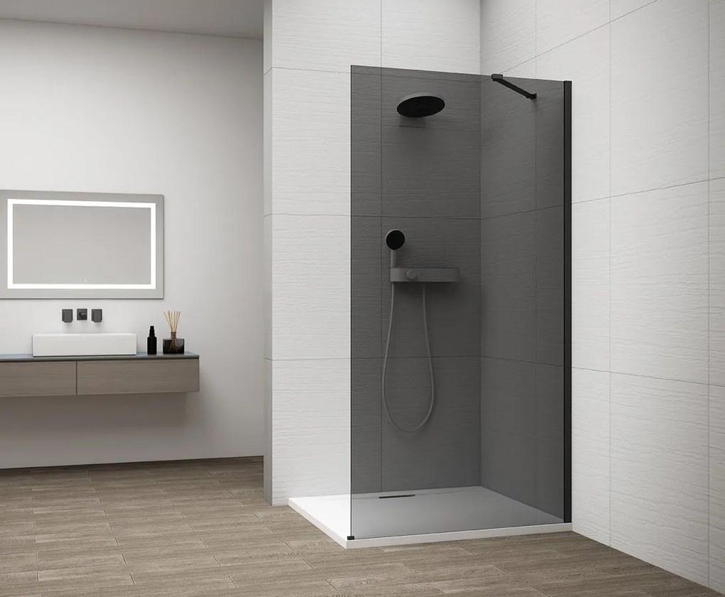 Polysan ESCA BLACK MATT sprchová zástěna 70 x 210 cm jednodílná k instalaci ke stěně černá sklo kouřové ES1270-02