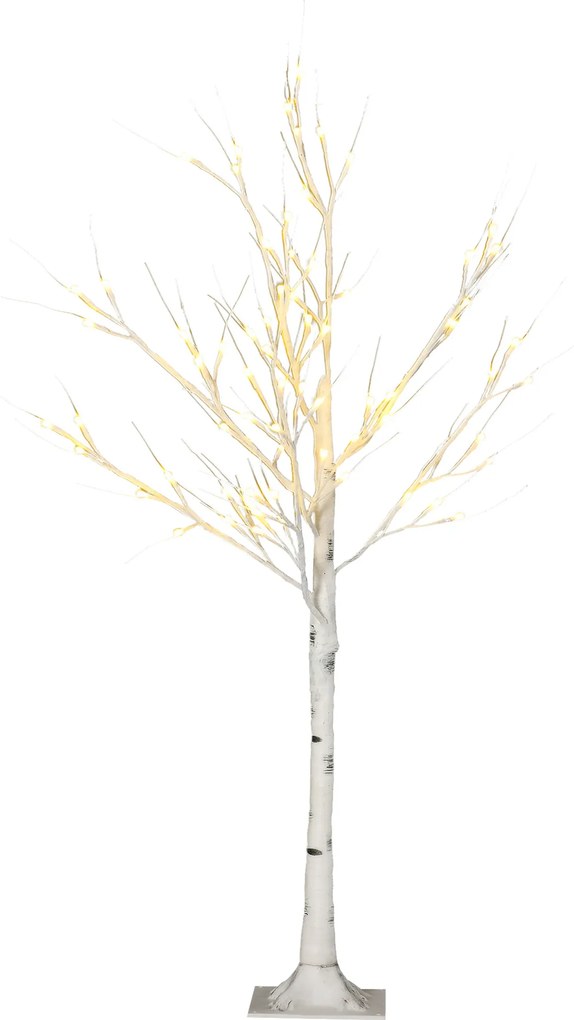 HOMCOM Umělý strom, umělá bříza, s LED osvětlením, teplá bílá, realistická bílá kůra, 17D x 17Š x 120V cm