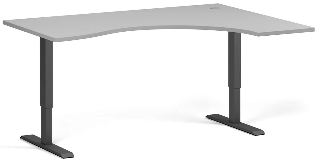Ergonomický výškově nastavitelný stůl, 160x120 cm, 2 motory, L/P, černá podnož, šedá