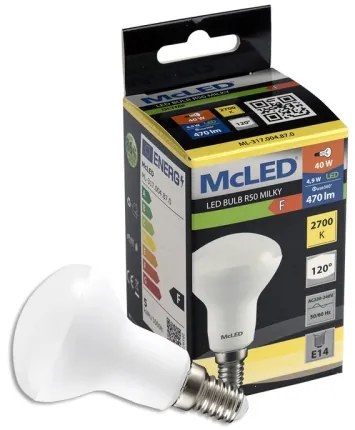 LED žárovka E14 McLED R50 4,9W (40W) teplá bílá (2700K), reflektor 120° ML-317.004.87.0