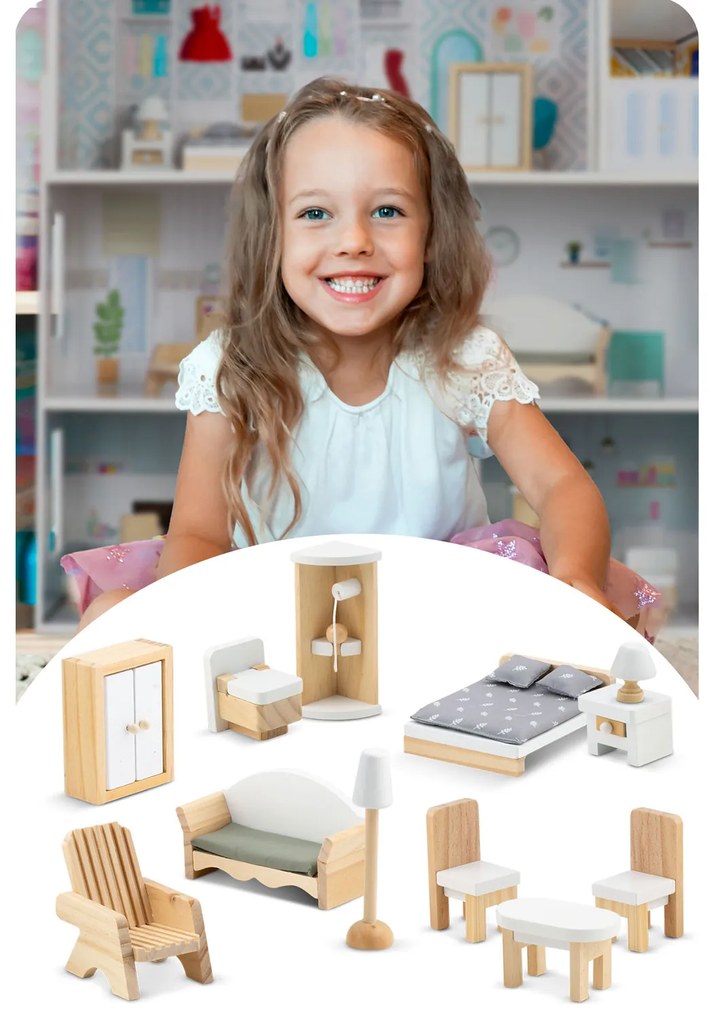 Velký třípatrový dřevěný domeček pro panenky Ricokids RK-878