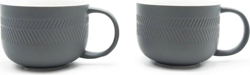 Porcelánová čajová souprava Hygge, 0,9 l – matná taupe šedá, plastický vzor šipek, 2 šálky