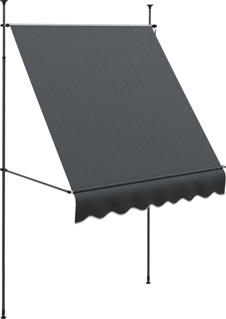 Outsunny Skládací Ruční Markýza 2x1,2m Exteriérová Markýza S Výškovým Nastavením S Kličkou 210-300cm Bez Vrtání UV30+ Ochrana Pro Balkon A Zahradu Tma