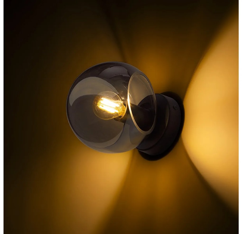 Rendl R13996 nástěnné svítidlo SOLARIS kouřové sklo, černé, 230V, E14, ø15cm