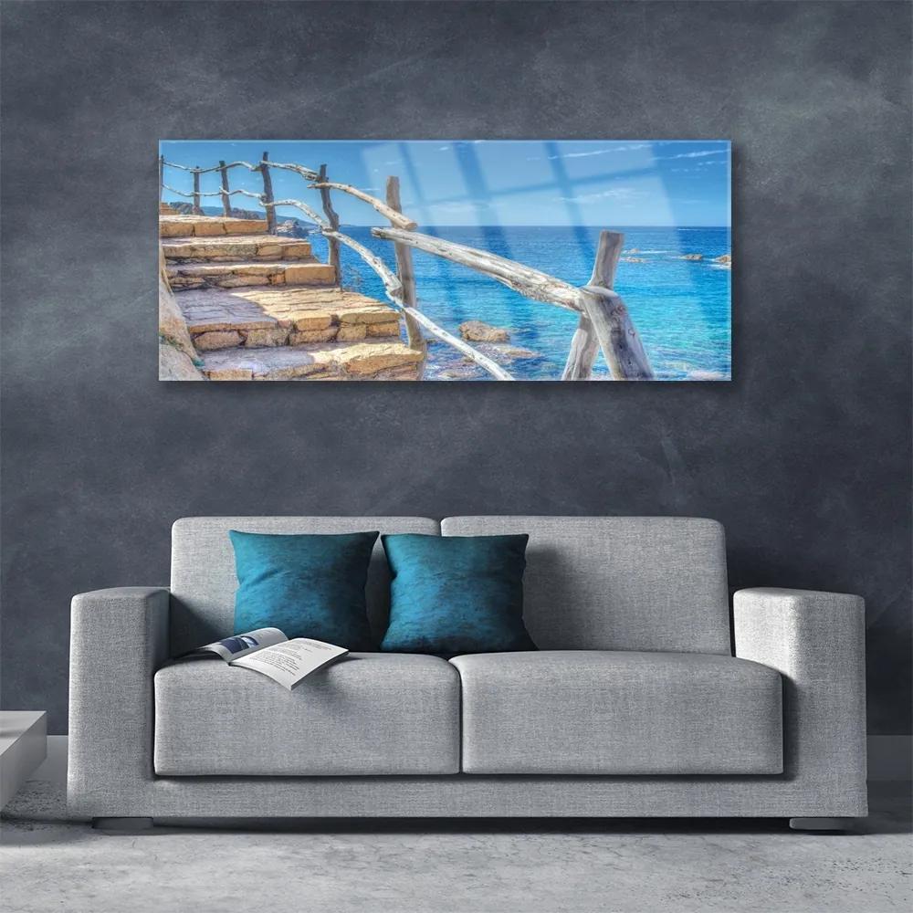 akrylový obraz Schody Moře Architektura 125x50 cm