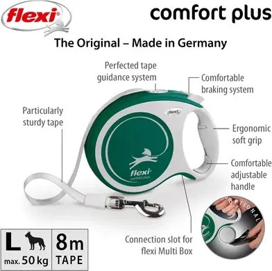 Flexi Comfort Plus L zelená / Vodítko / pásek 8 m / do 50 kg