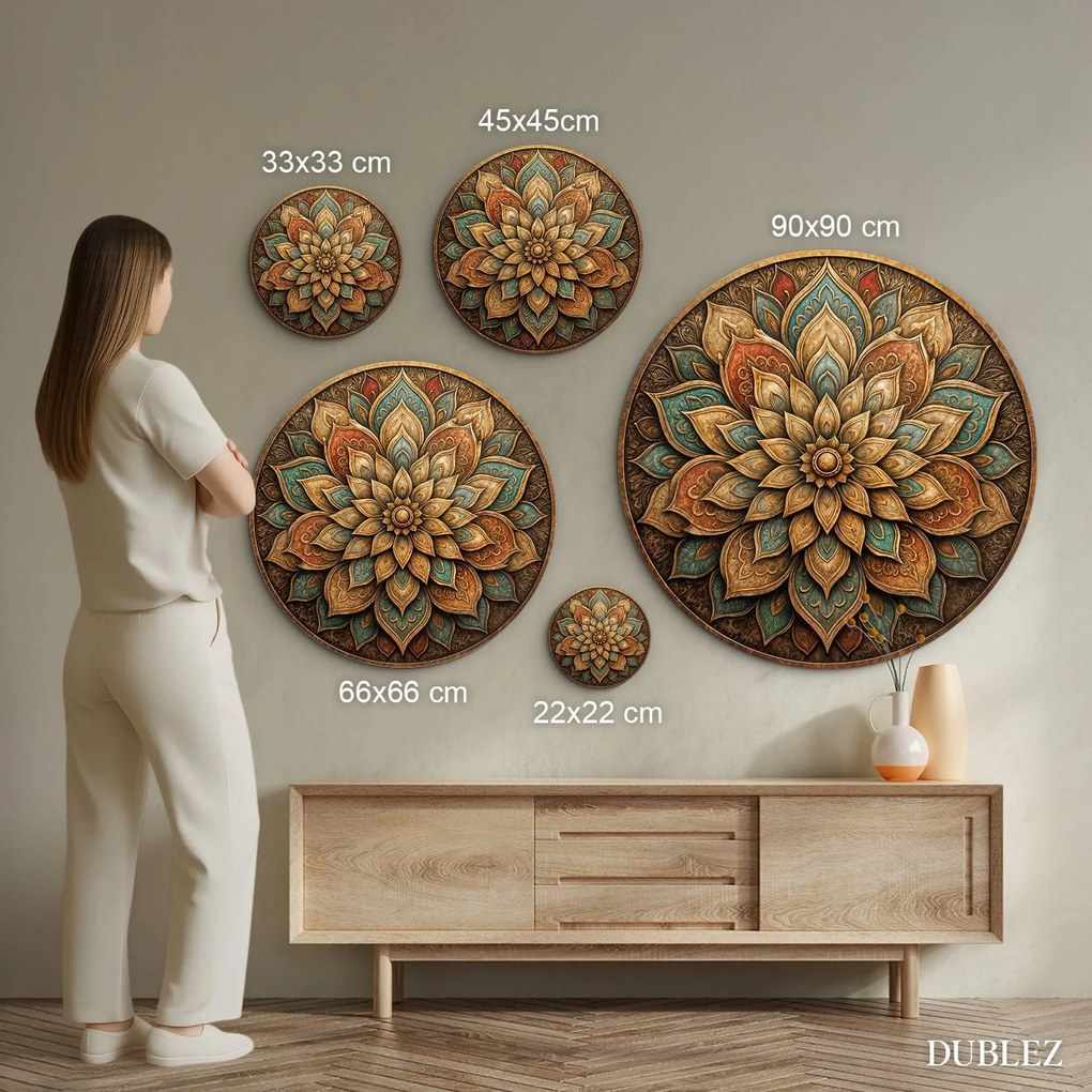 DUBLEZ | Dřevěná kulatá mandala - Shanti | UV tisk, Premium