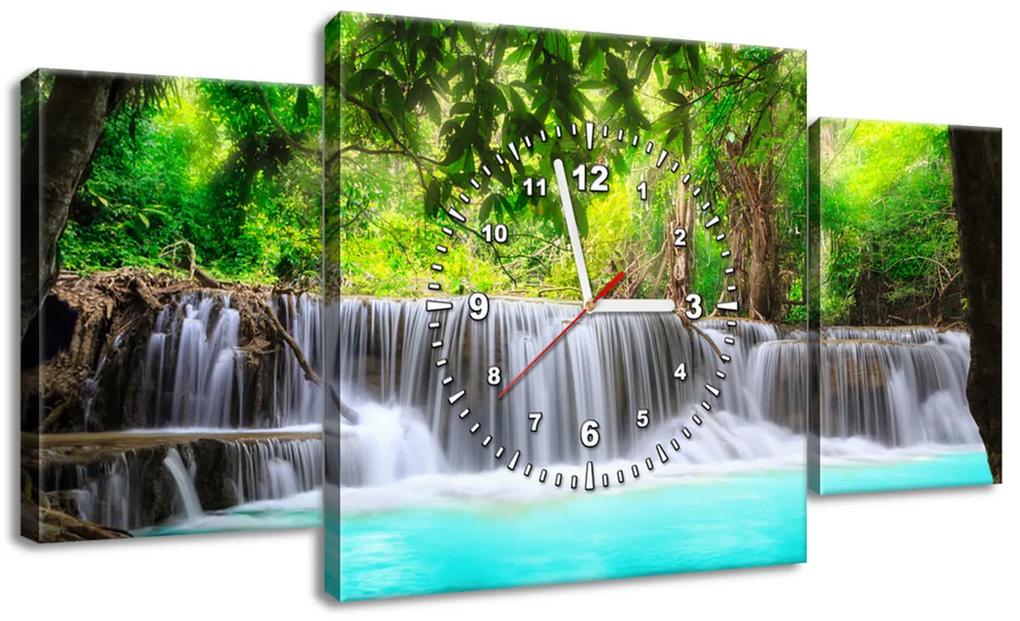 Gario Obraz s hodinami Nádherný vodopád v Thajsku - 3 dílný Rozměry: 80 x 40 cm