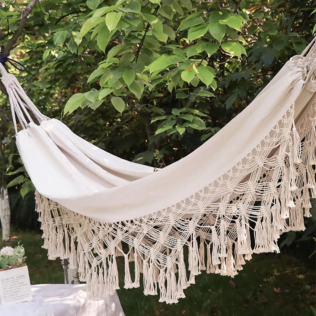 Velká závěsná houpací síť pro dva Hamaka XXL BOHO Baby Mix ecru