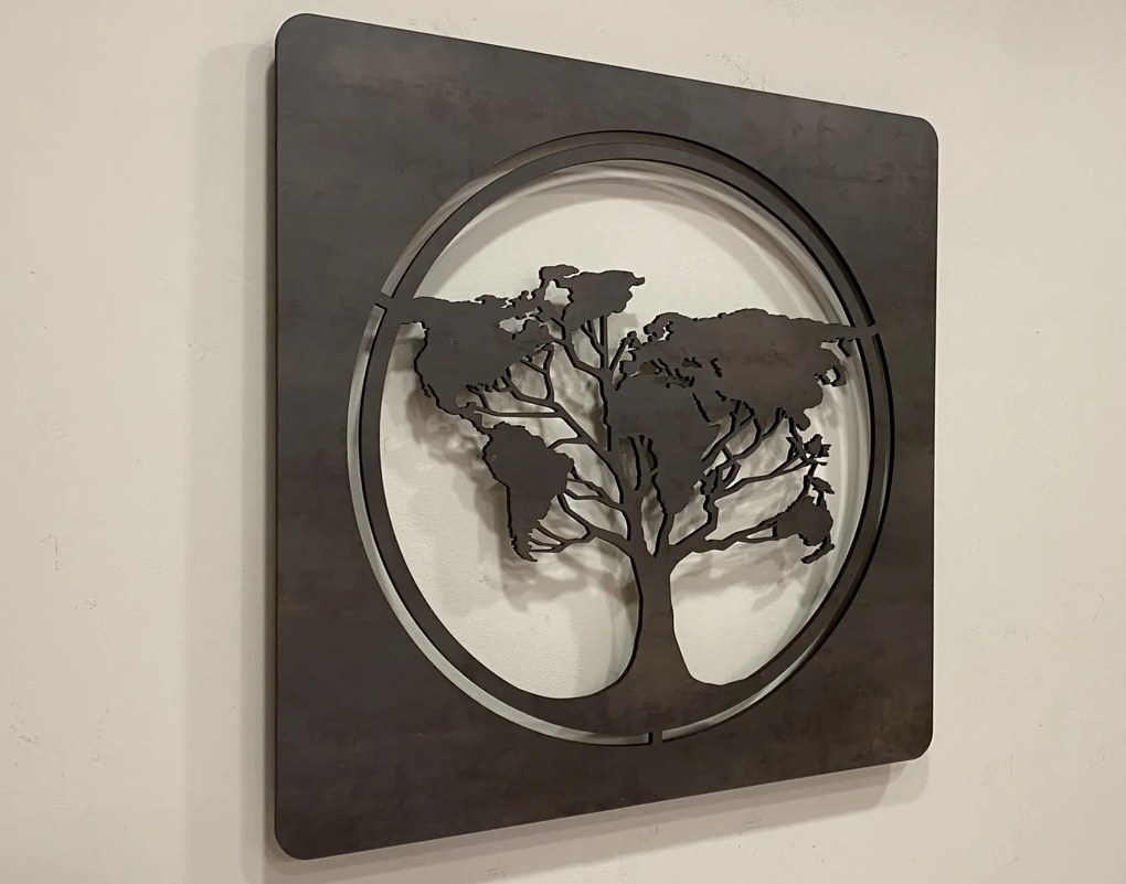 Li-Go "Mapa světa v kruhu" světelný obraz 230V 70x70 cm provedení povrchu: dub světlý
