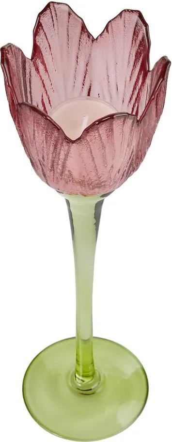 Butlers TULIP Svícen na čajovou svíčku 28 cm - červená