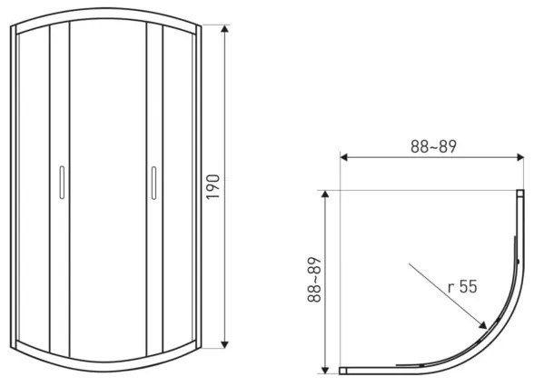 Novoterm Čtvrtkruhový sprchový kout NV-Soho 90x90 černá/ornamentní sklo - bez vaničky