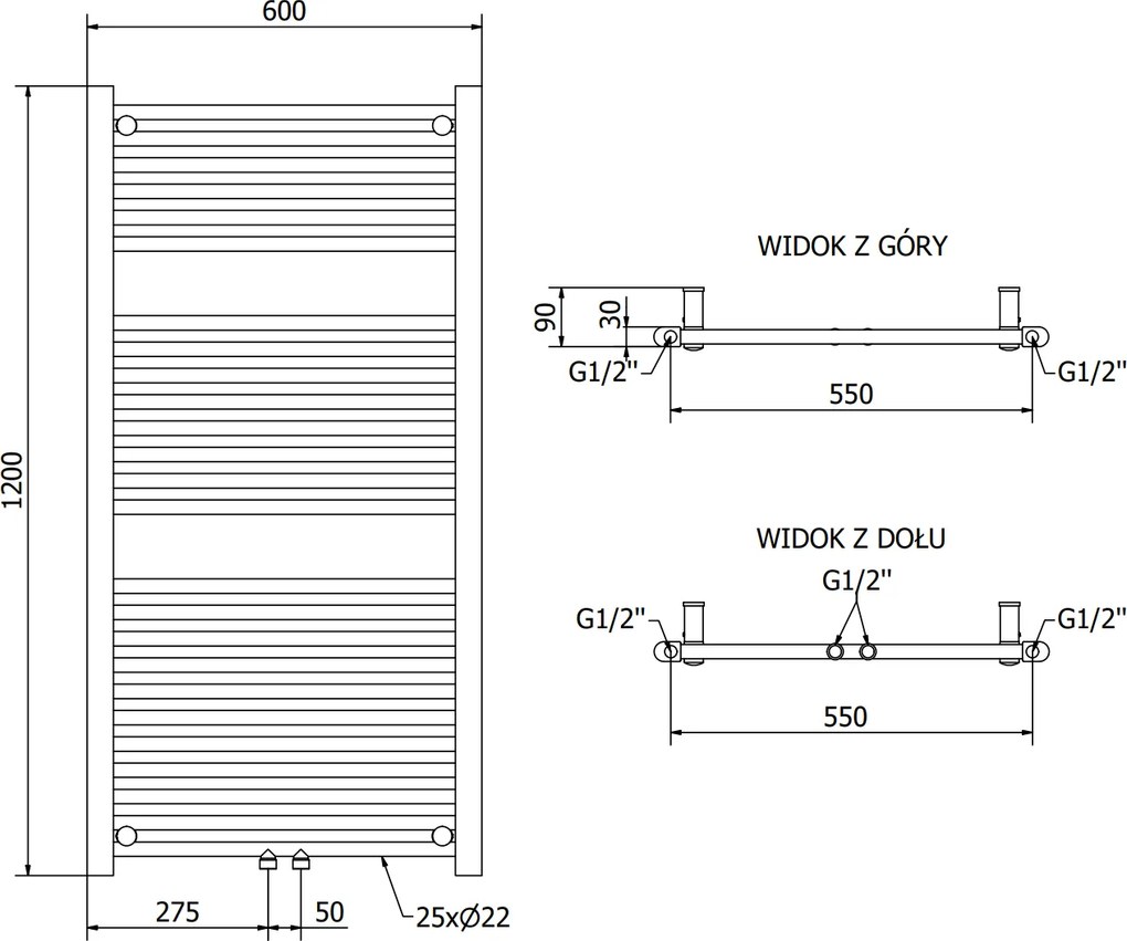 Mexen Mars, elektrické topné těleso 1200 x 600 mm, 600 W, zlatá lesklá, W110-1200-600-2600-50