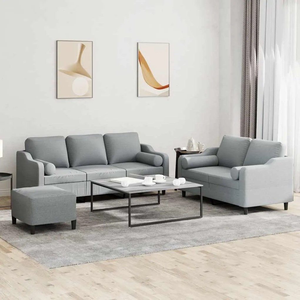3dílná sedací souprava s polštáři světle šedá textil 3201858