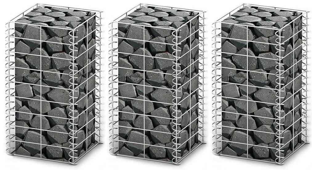 Sada gabionů 3 ks pozinkovaný drát 25 x 25 x 50 cm 141044