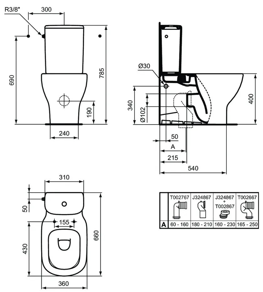 Ideal Standard Tesi - Kombi klozet s AQUABLADE® technologií, Bílá, T008201