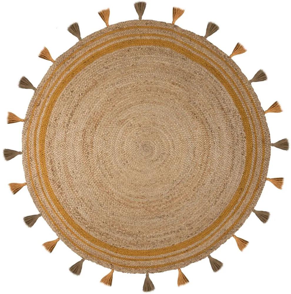 Flair Rugs koberce Kusový koberec Lunara Jute Circle Ochre - 150x150 (průměr) kruh cm
