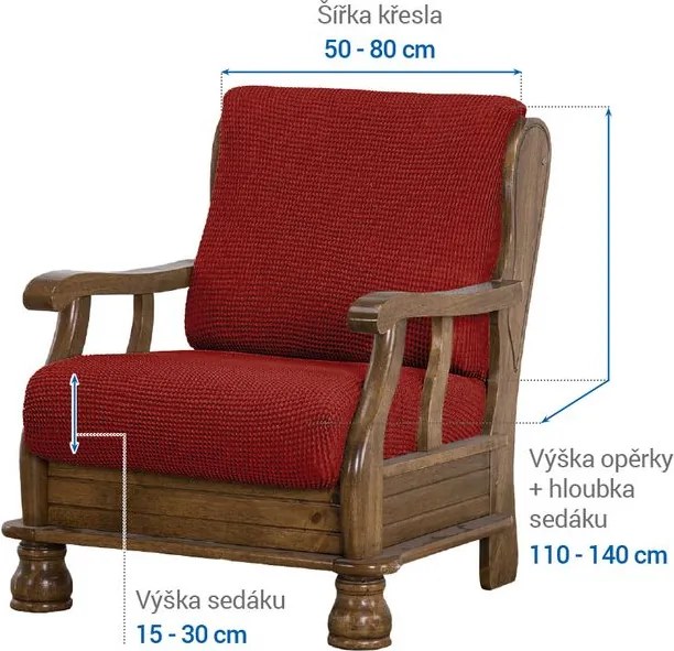 Super strečové potahy NIAGARA cihlová křeslo s dřevěnými rukojeťmi (š. 50 - 80 cm)