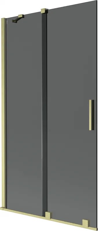 Mexen Velar, 2-křídlová posuvná vanová zástěna 100 x 150 cm, 8mm šedé sklo, zlatá matná, 896-100-000-41-55
