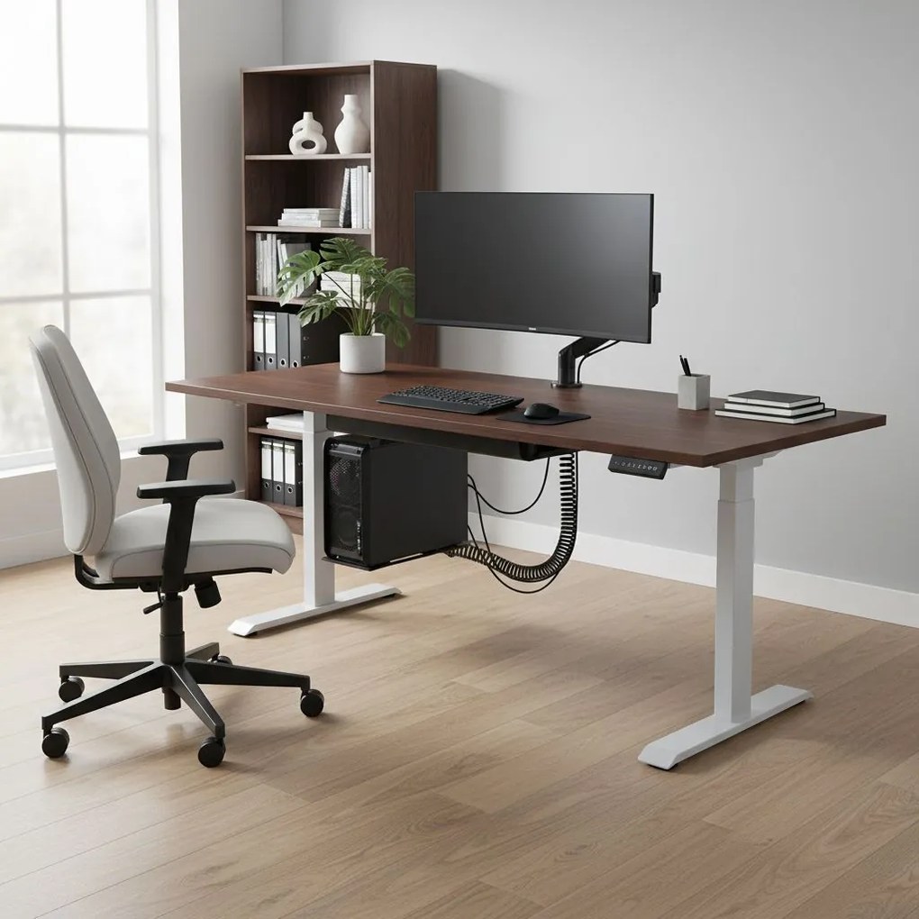 Výškově nastavitelný stůl OfficeTech D, 200 x 80 cm, šedá podnož, wenge