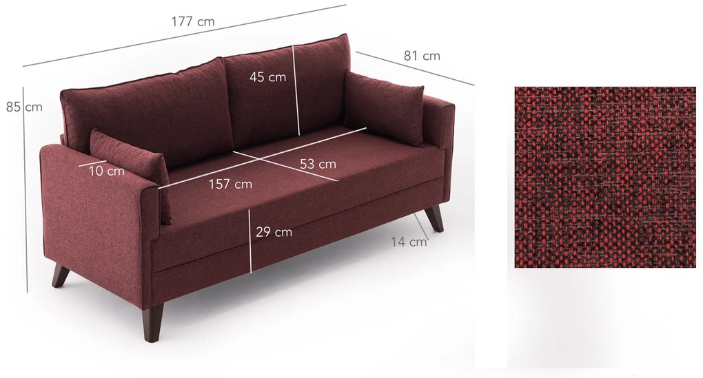 Atelier del Sofa 2-místná pohovka Bella Sofa For 2 Pr - Claret Red, Červená