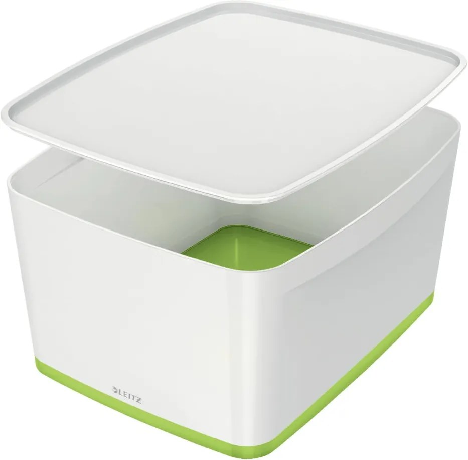 Bílo-zelený úložný box s víkem Leitz Office, objem 18 l