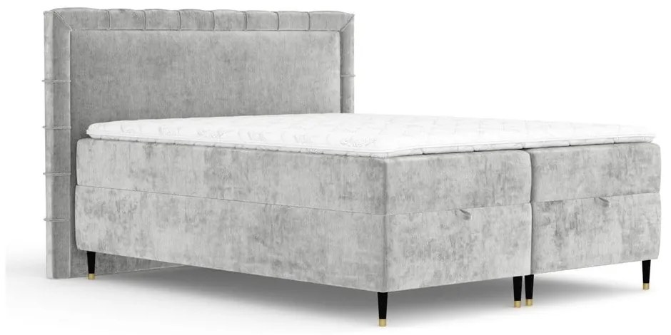 Světle šedá boxspring postel s úložným prostorem 180x200 cm Voyage – Maison de Rêve