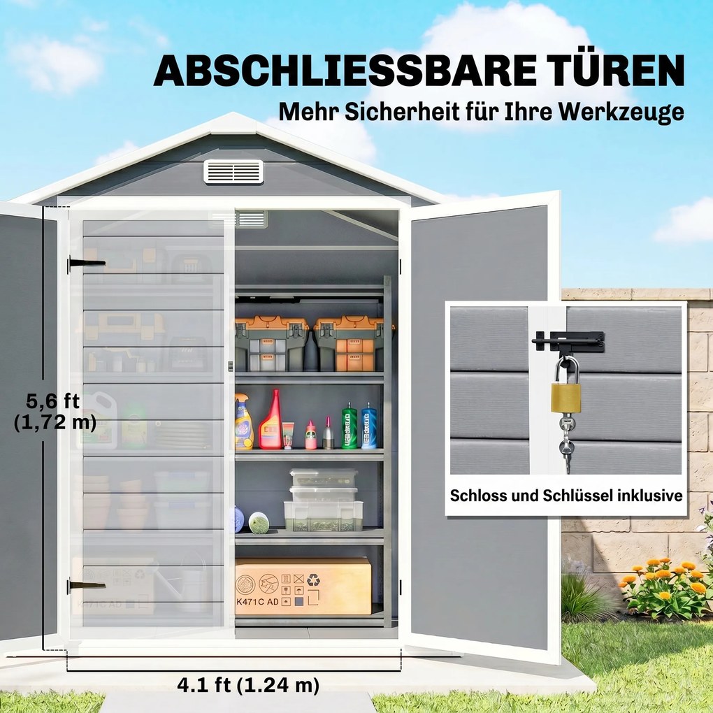Outsunny Kůlna na Nástroje 2,12 m² 183x134x210 cm Sklad nářadí s Šikmou Střechou Zámkovými Dveřmi Okny Podlahou Odolný Proti Počasí Zahradní Dům Venk…