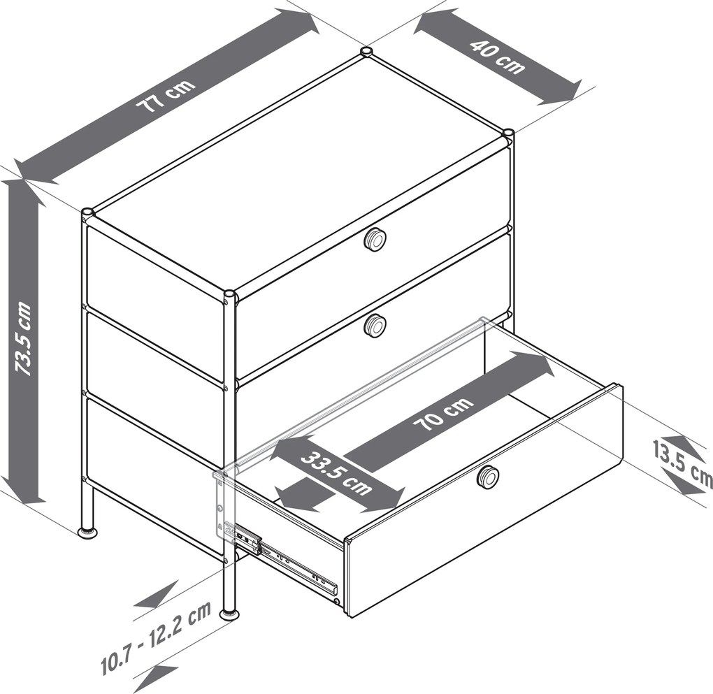 Tchibo - Kovová komoda »Cn3« se 3 zásuvkami - barva: černá