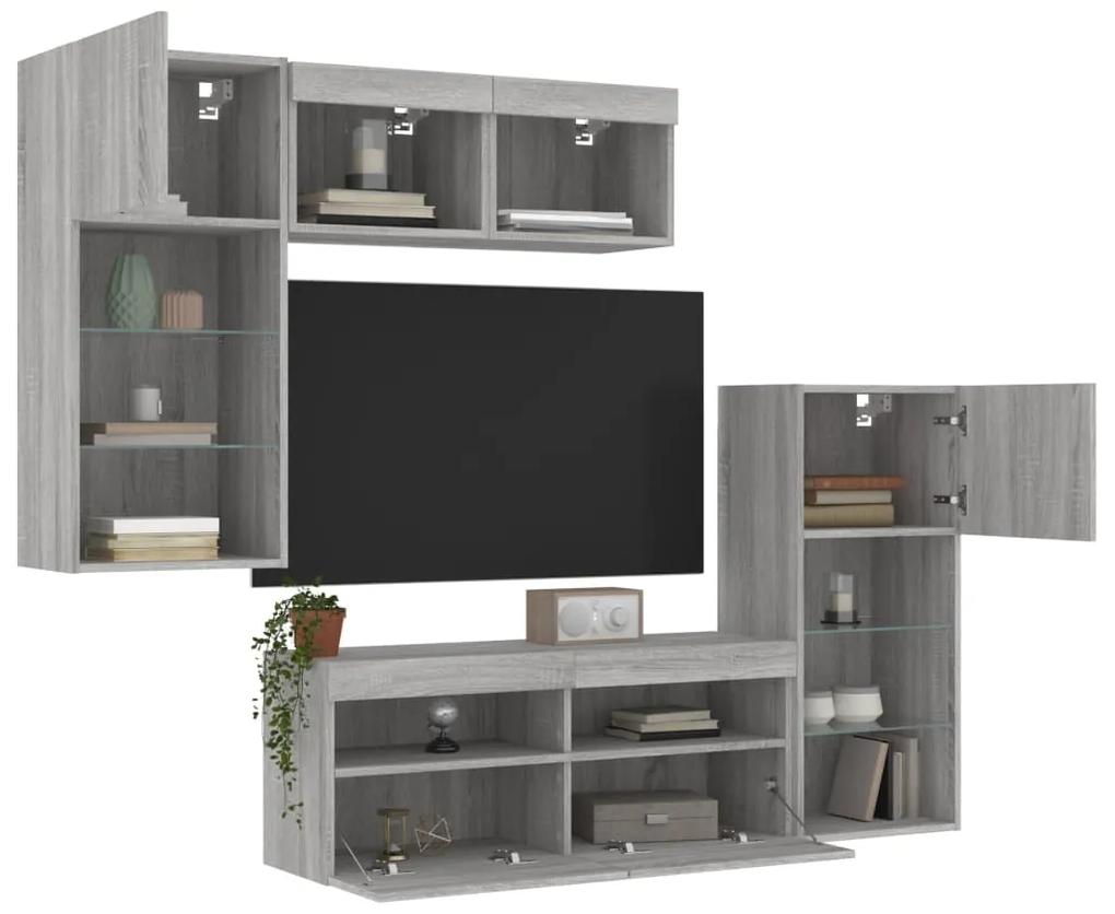 5dílná obývací stěna s LED šedá sonoma kompozitní dřevo - Default Title