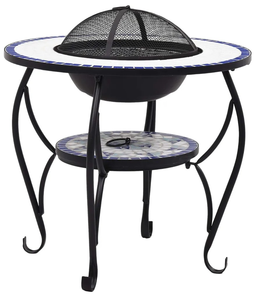 Mozaikový stolek s ohništěm modrý a bílý 68 cm keramika - Default Title