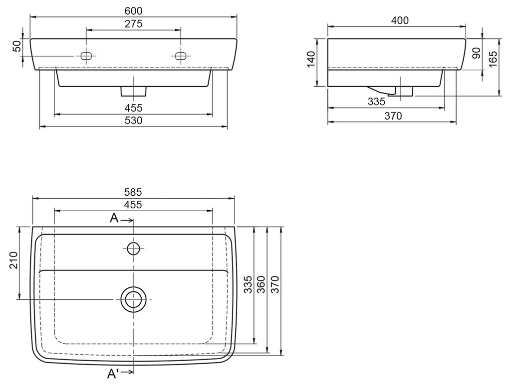 Aqualine, DURU keramické umyvadlo 60x40 cm, bílá, TU0351