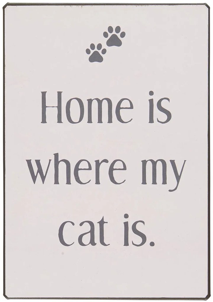 IB LAURSEN Plechová cedule Home is where my cats is, krémová barva, kov