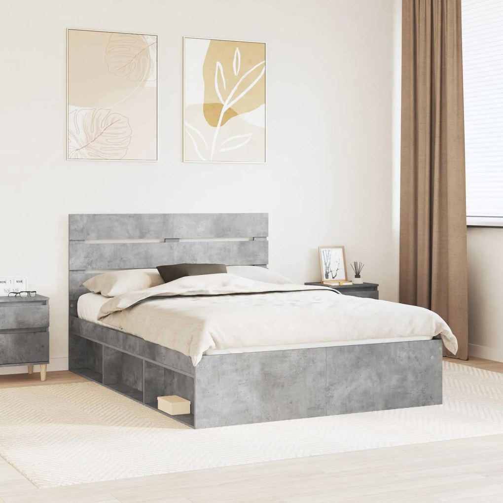 Rám postele s čelo Beton 140 x 200 cm Masivní borové dřevo 3411739
