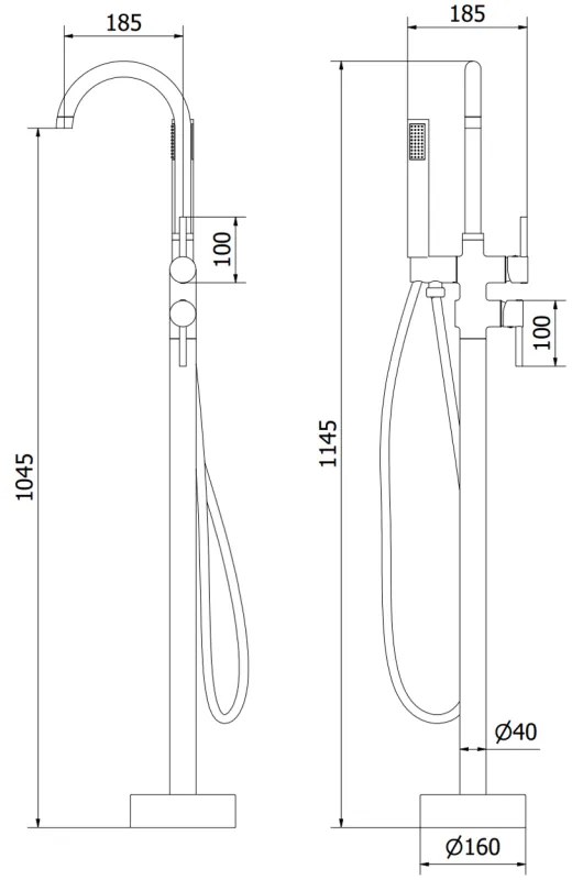 Mexen Alma Volnostojící vanová baterie, Černá, 75033-70