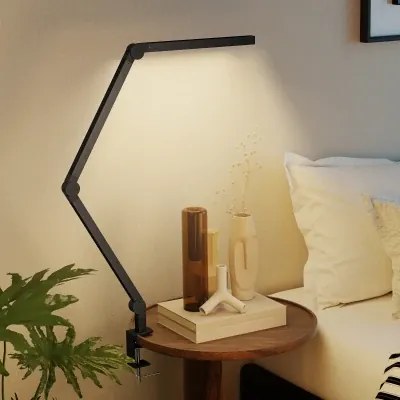 HOMCOM Stolní lampa, nastavitelná jas a barva, kovová svorka, 96 LED, černá