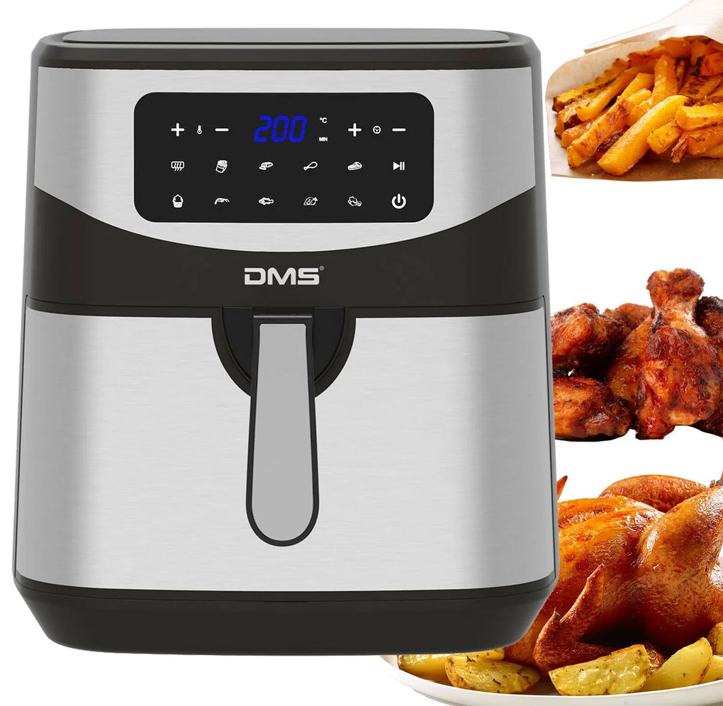 Digitální horkovzdušná fritéza DMS Germany HF-7S / 1800 W / 7 litrů / černá/nerez