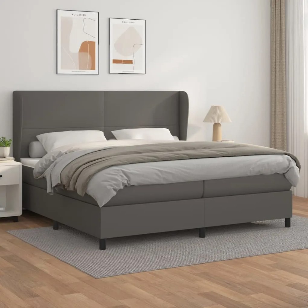 Box spring postel s matrací šedá 200x200 cm umělá kůže 3128935