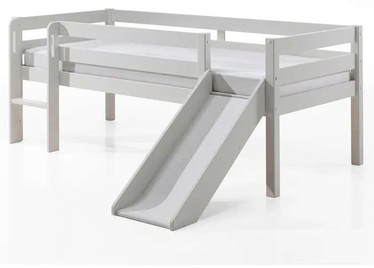Bílá dětská vyvýšená postel se skluzavkou Vipack Pino, 90 x 200 cm