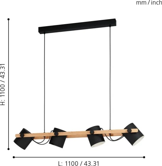 Eglo 43424 - Lustr na lanku HORNWOOD 4xE27/28W/230V
