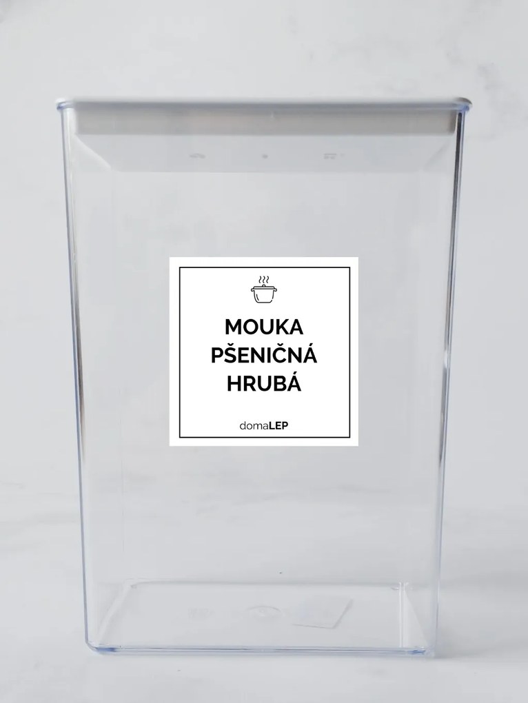 MOUKA PŠENIČNÁ HRUBÁ - omyvatelná samolepka na dózu, výběr rozměrů Ø 5 cm / 5 x 5 cm / 6 x 8 cm | DomaLEP