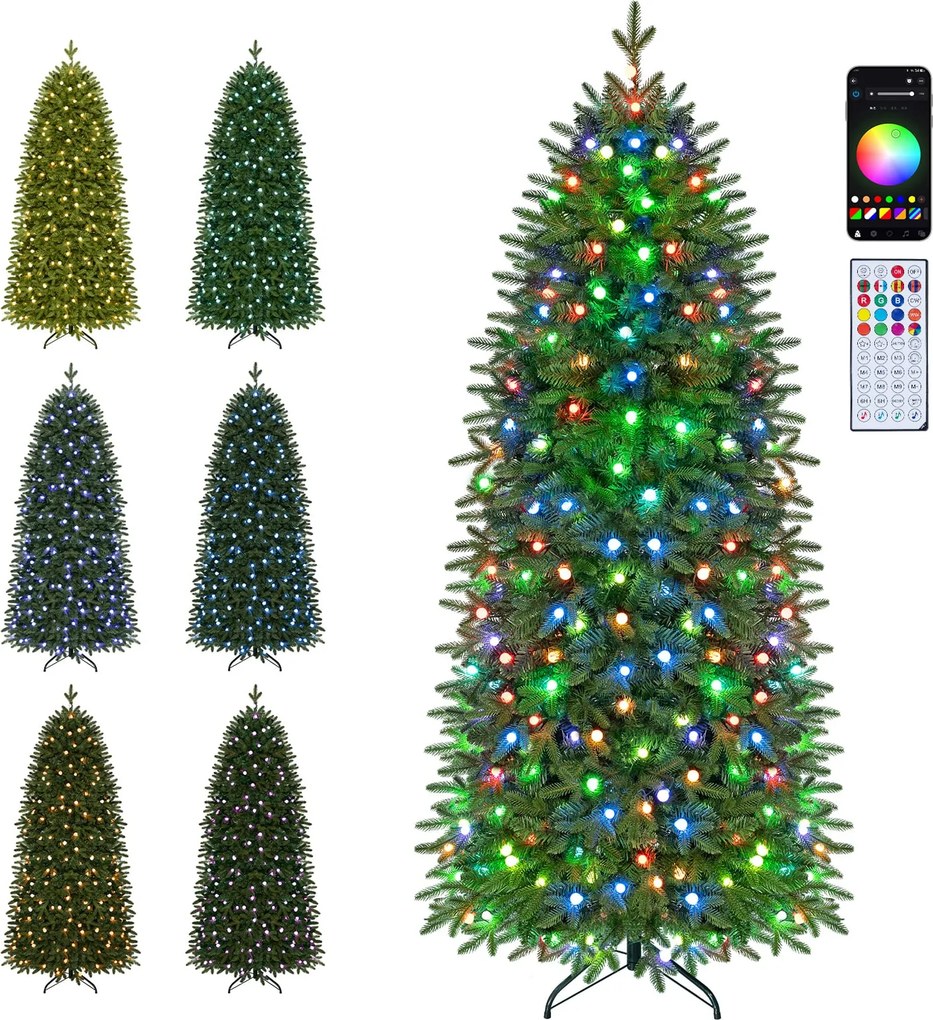 Costway Úzký vánoční stromek 190 cm se 719 větvemi a LED