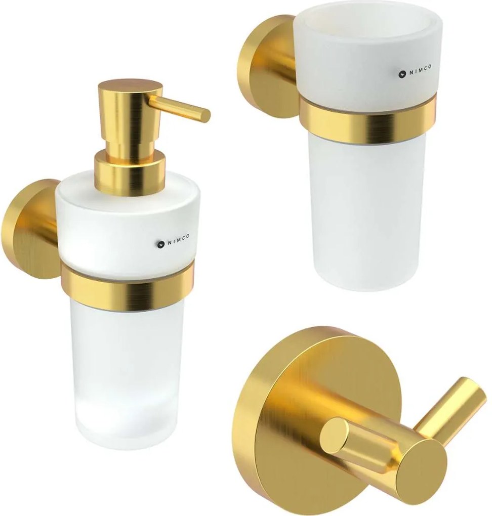 Nimco Unix - Sada doplňků do koupelny, sklo/kartáčovaná zlatá UNZ set-31W-T-Z