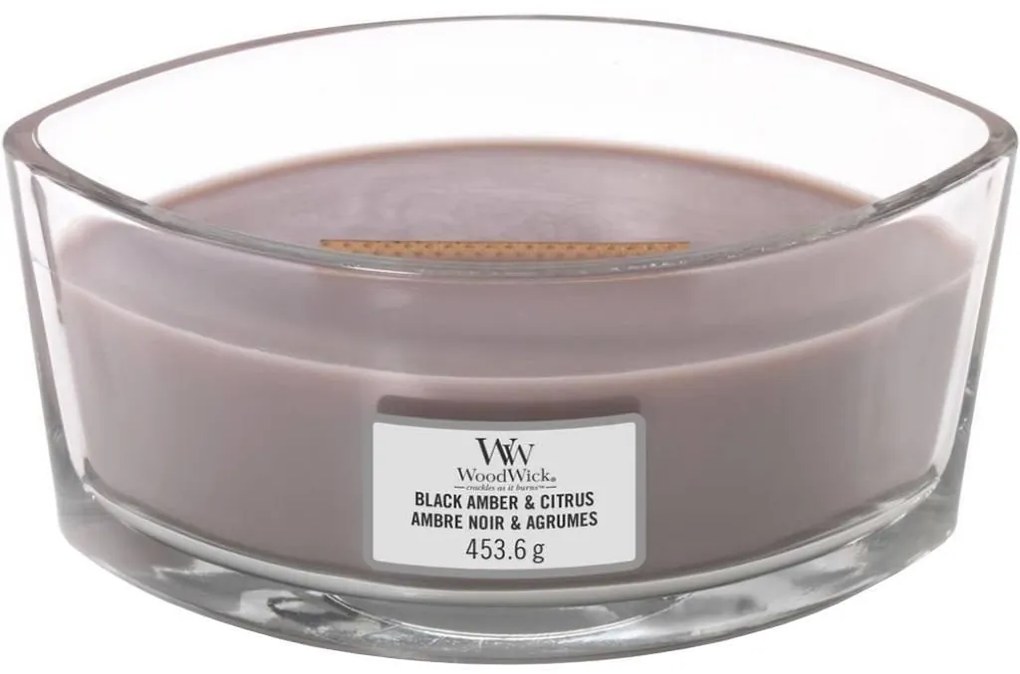 WoodWick Vonná svíčka WoodWick - Black Amber and Citrus 454 g, šedá barva, sklo, dřevo, vosk