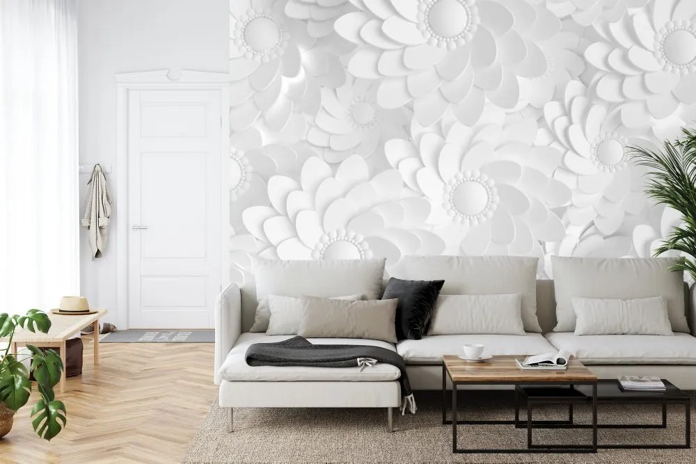 Fototapeta Beautiful, Elegant Paper Flower In The Style Of Hand-Made On A White Wall. 3D , 3D Rendering. Hladký vinyl 104x70.5