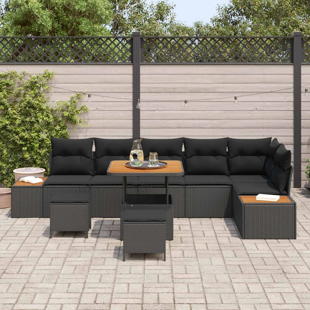 Sada zahradních pohovek 9 ks 8-Počet míst Černá 3363319
