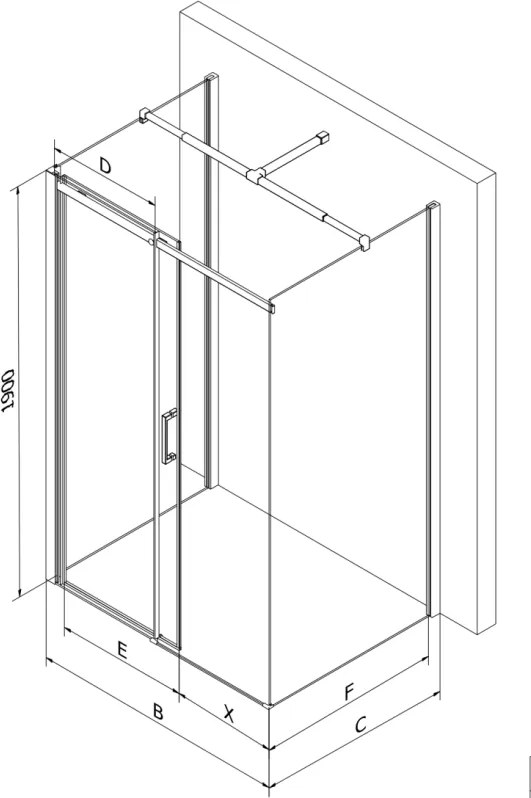 Mexen Omega, 3-stěnový sprchový kout s posuvnými dveřmi 100 (dveře) x 100 (stěna) x 190 cm, 8mm čiré sklo, chromový profil + černá sprchová vanička SLIM, 825-100-100-01-00-3S-4070