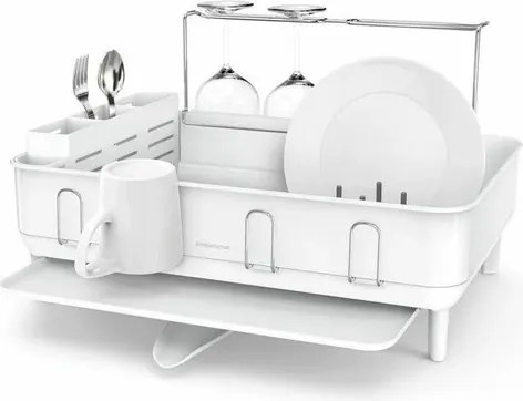 Odkapávač na nádobí Simplehuman s držákem na skleničky bílá ocel SHKT1198